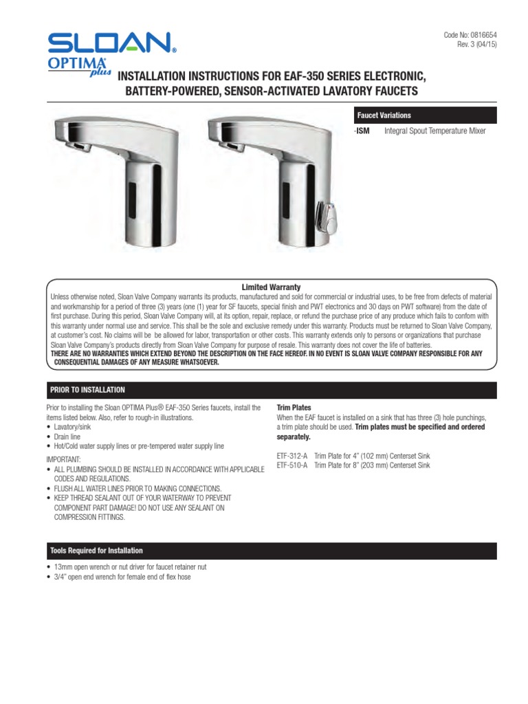 Installation Instructions For Eaf-350 Series Electronic, Battery ...