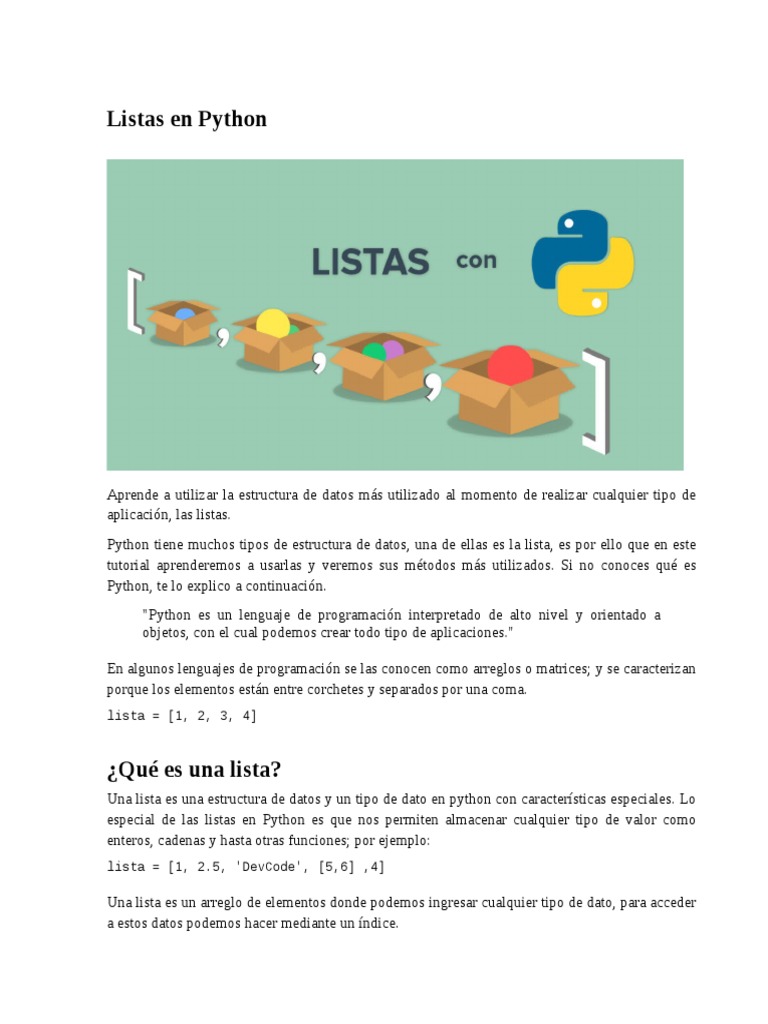 Listas en Python | PDF | Python (lenguaje de programación) | Lenguaje ...