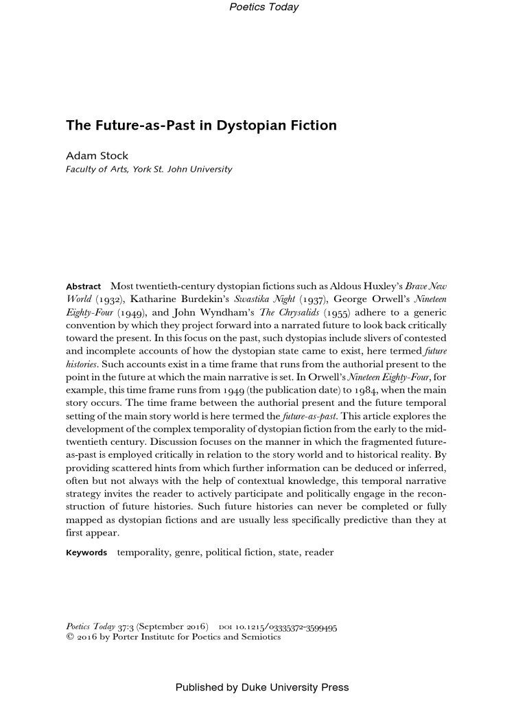 Future Histories in Dystopian Fiction | PDF | Dystopia | Utopian And ...