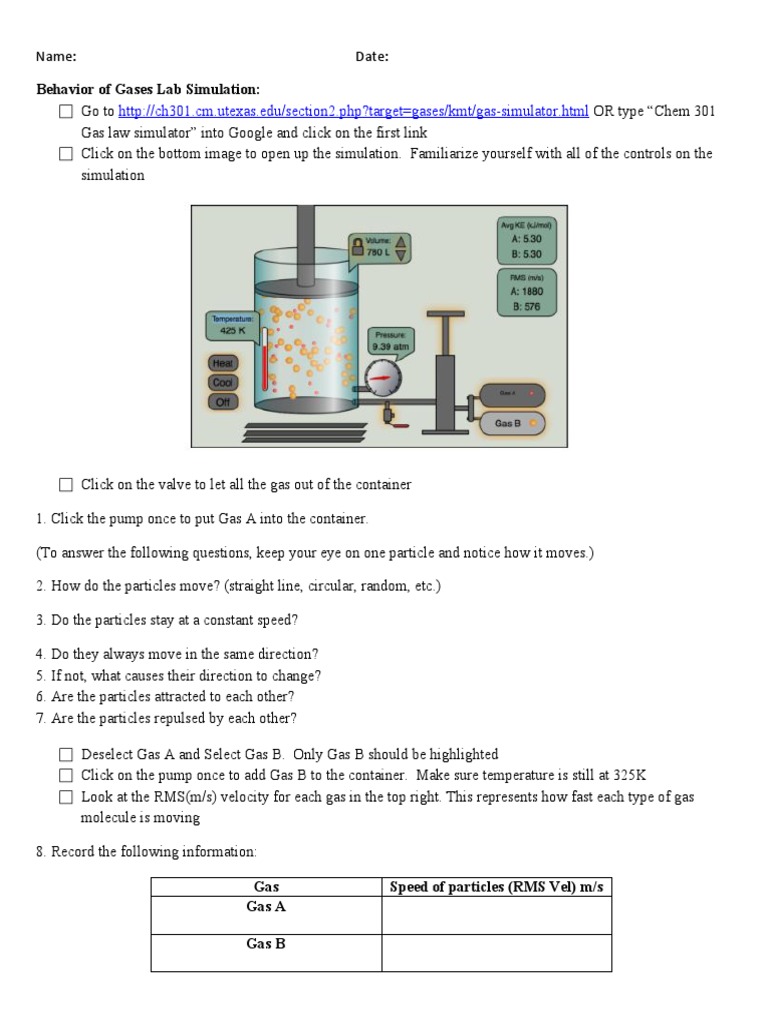 Behavior of Gases Lab Simulation | PDF | Gases | Temperature