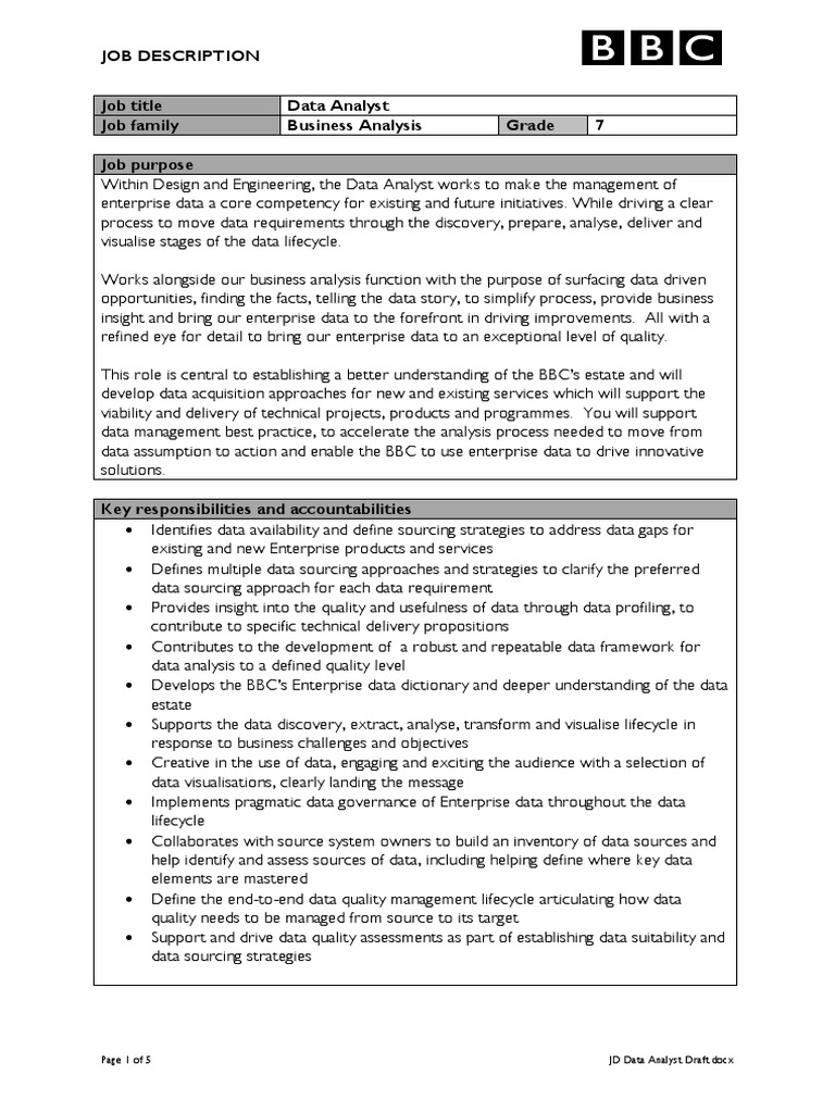 JD Data Analyst | PDF | Data Analysis | Business Analysis