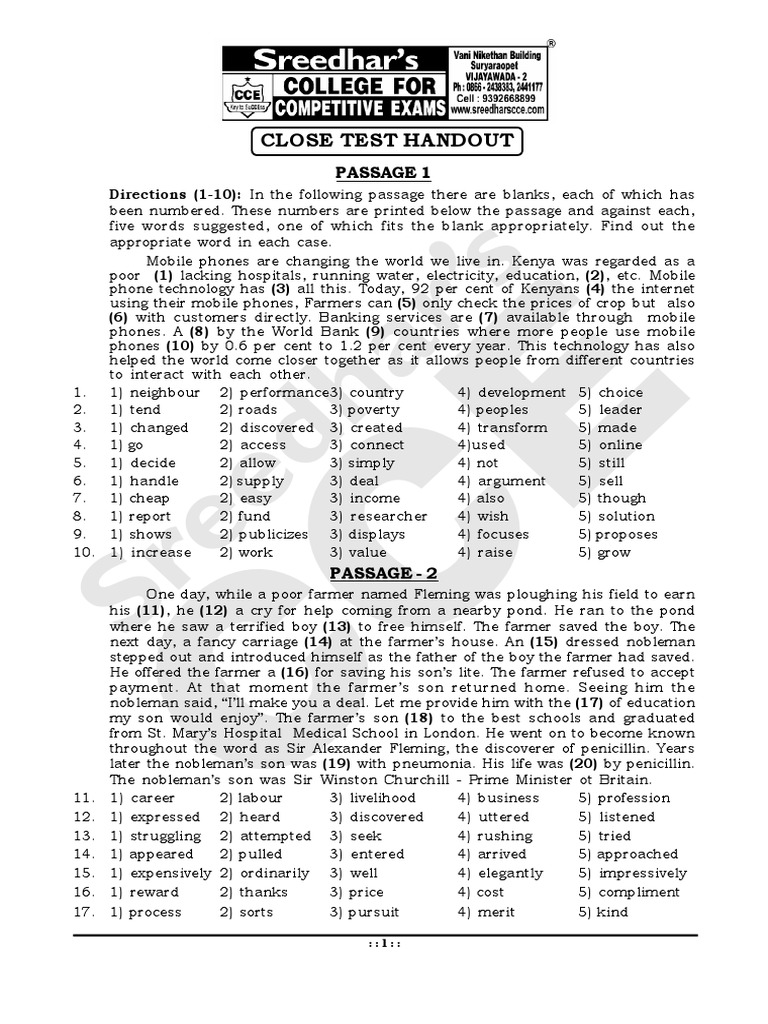 English Close Test | PDF