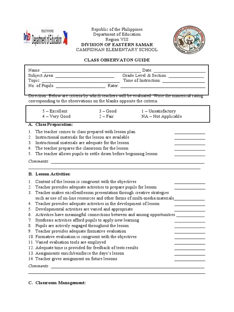 Class Observation Guide | PDF | Teachers | Education Theory