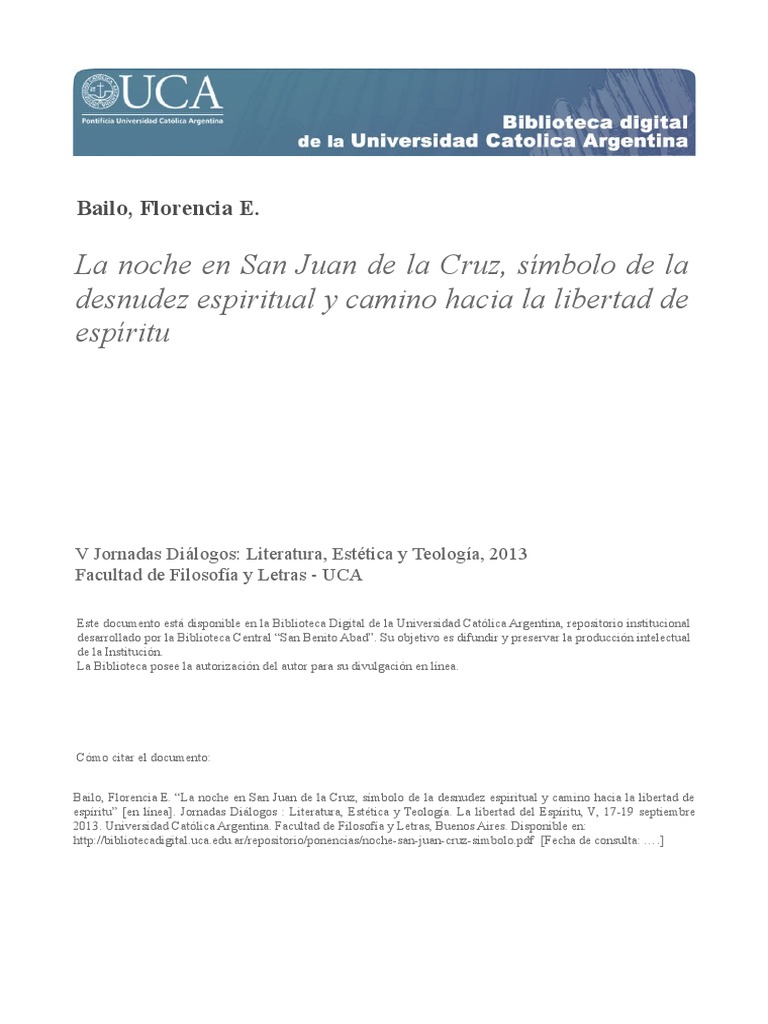Noche San Juan Cruz Simbolo PDF | PDF | Juan de la cruz | Misticismo