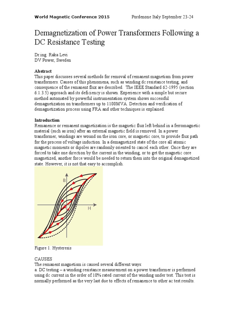 Demagnetization of Power Transformers Following A DC Resistance Testing ...