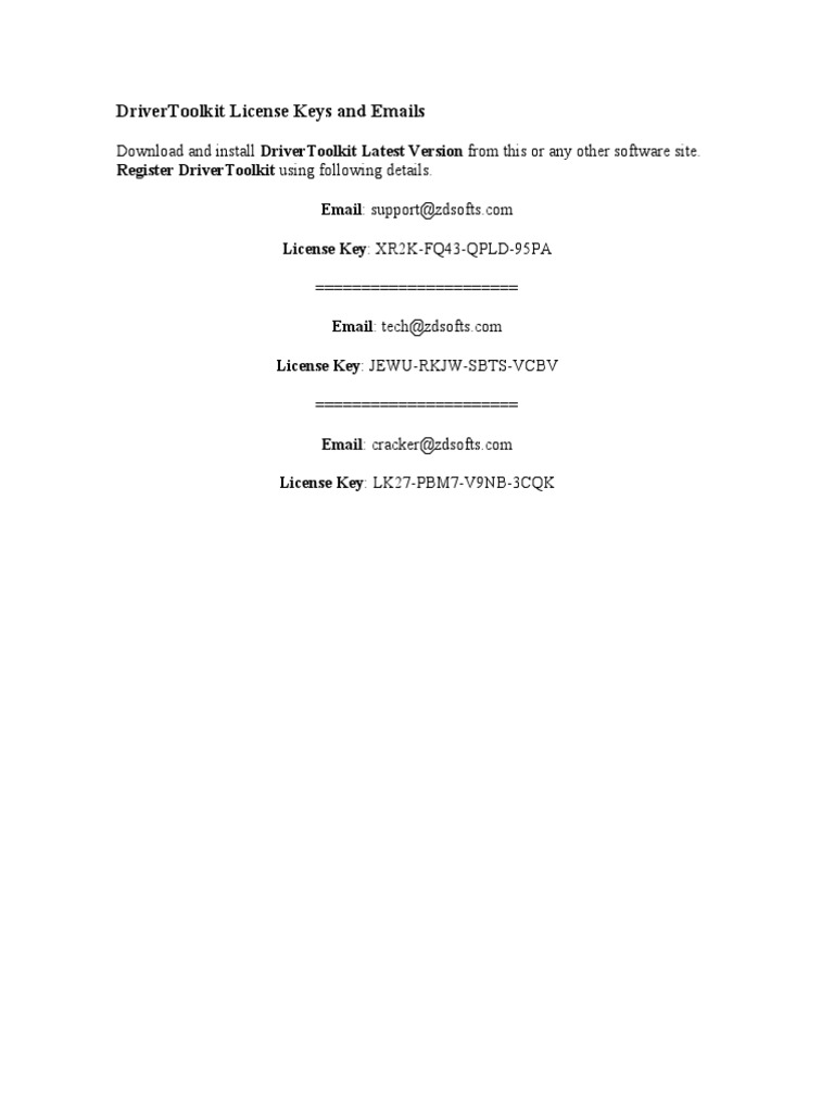 DriverToolkit License Keys Provided | PDF