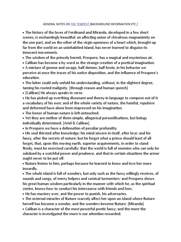 General Notes On The Tempest | PDF | The Tempest