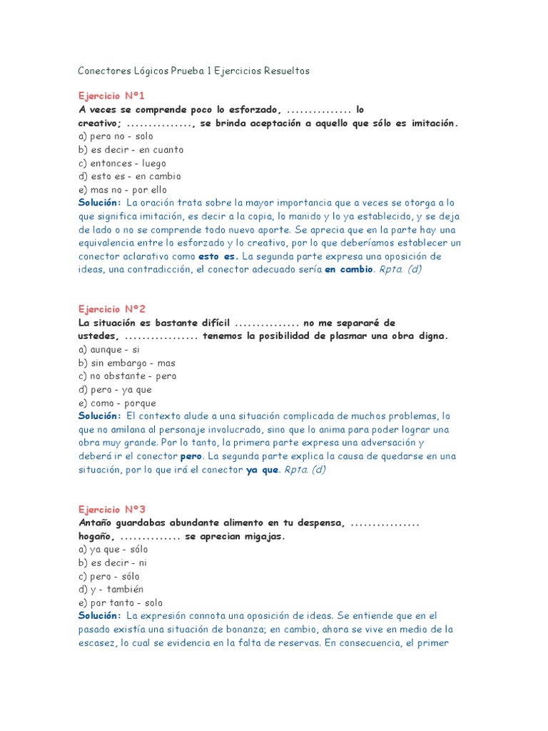 Conectores Lógicos Prueba 1 Ejercicios Resueltos | PDF | Science | Ciencia y Tecnología