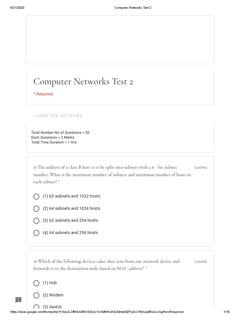 Computer Networks Test 2: Reviewing Key Concepts on Networking ...