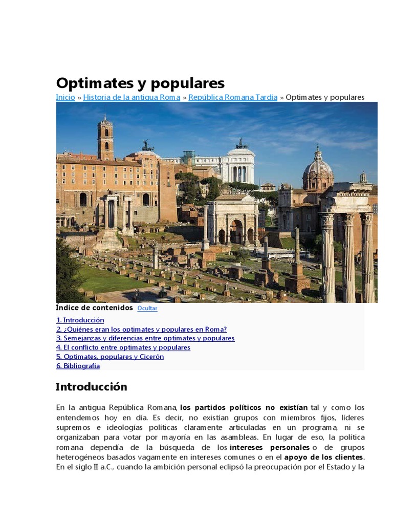 Optimates y Populares | PDF | Cicerón | Republica Romana