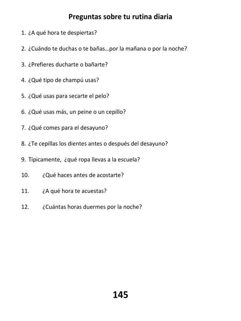 La Rutina Diaria Preguntas PDF | PDF