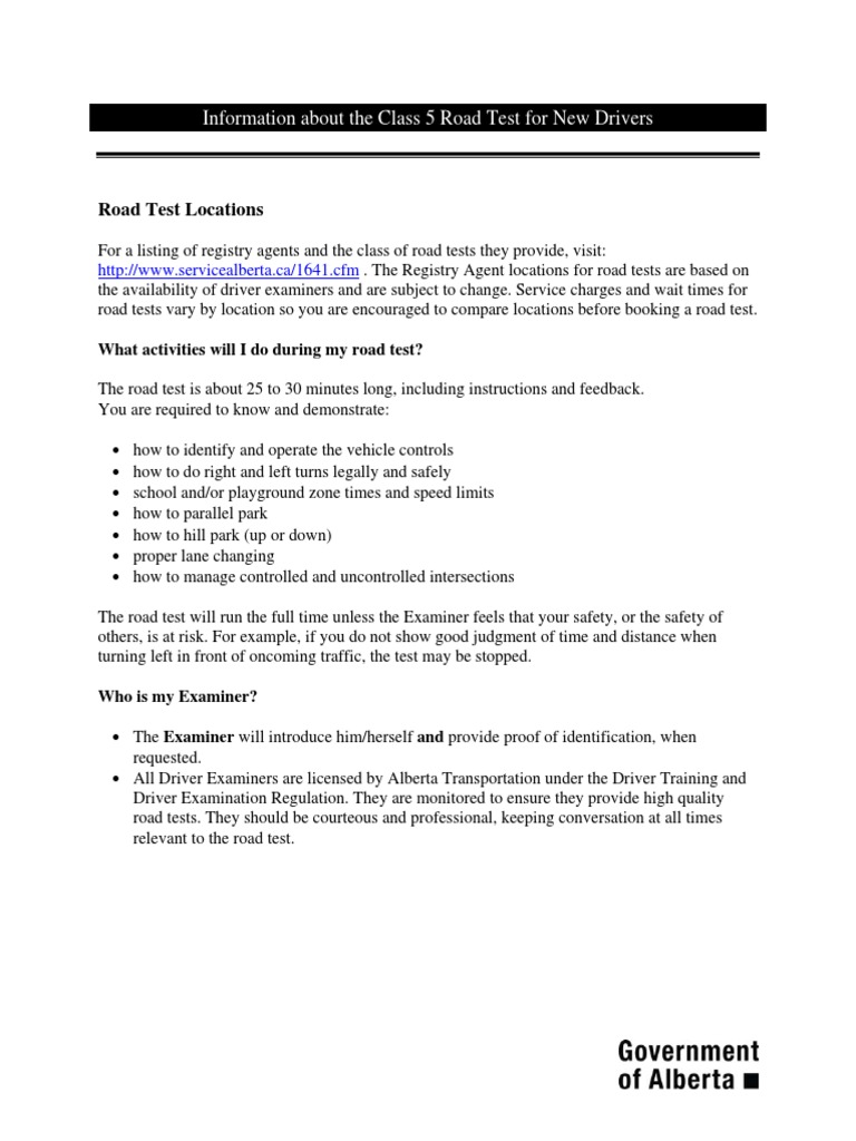 Road Test Locations: Information About The Class 5 Road Test For New ...