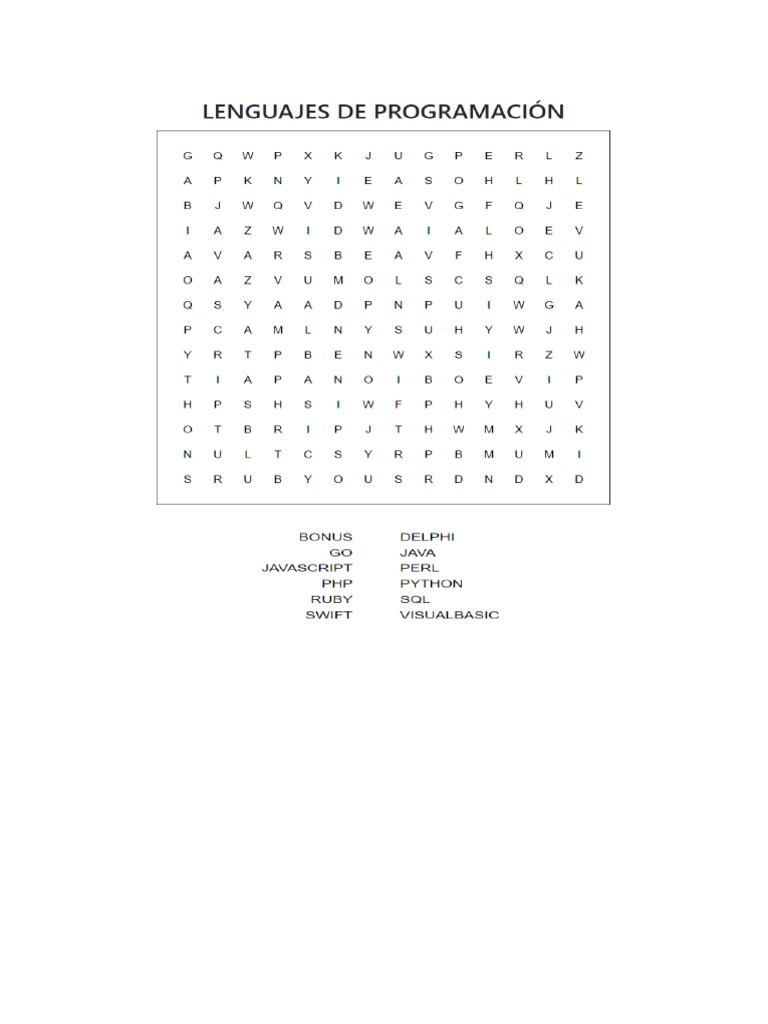 Sopa de Letras Lenguajes de Programacion | PDF