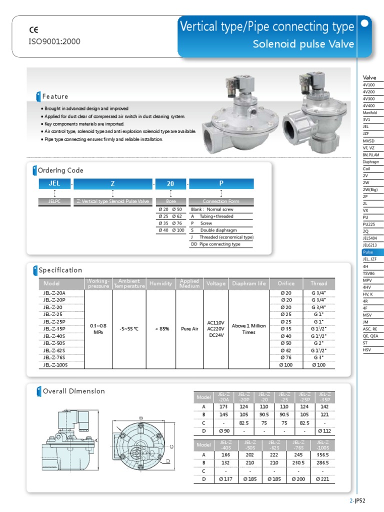 Specification Sheet for Vertical Type Solenoid Pulse Valves with Pipe ...