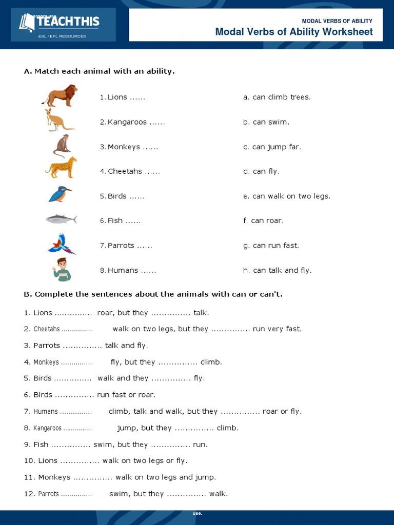 Modal Verbs of Ability Worksheet | PDF