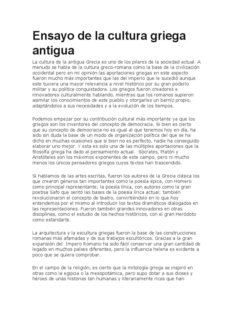 Ensayo de La Cultura Griega Antigua | PDF | Antigua Grecia | Poesía