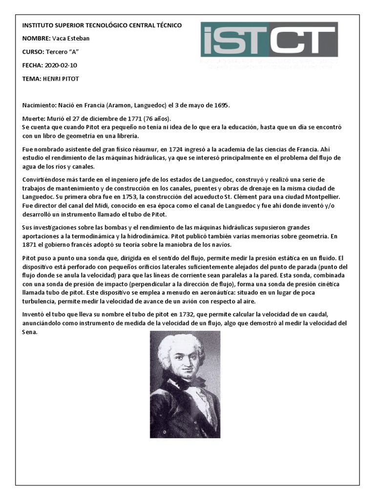Henri Pitot | PDF | Mecánica de fluidos | Física Aplicada e ...