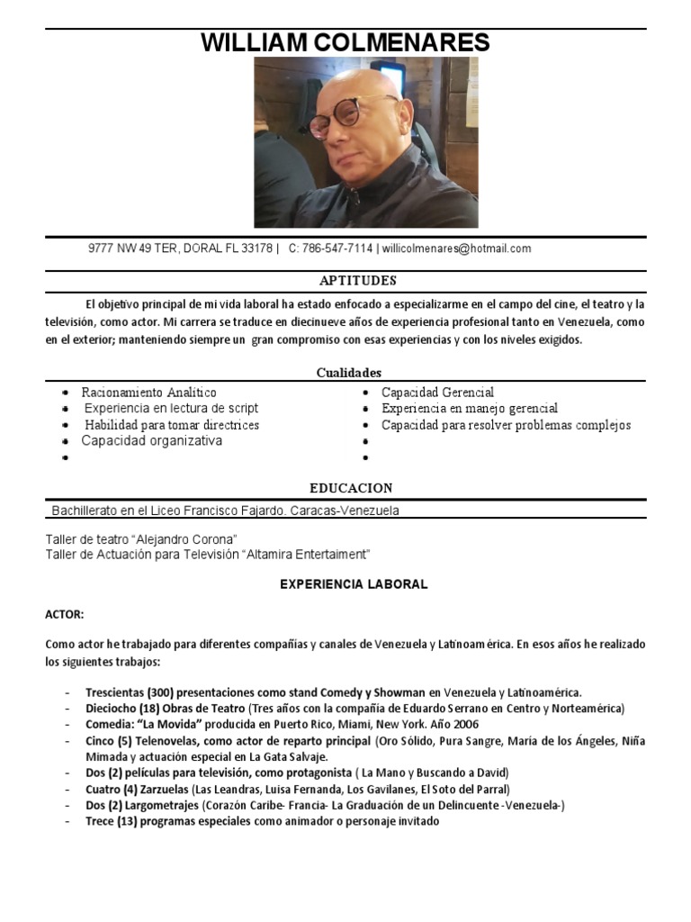 William Colmenares Resume Actual | PDF | Venezuela | Televisión