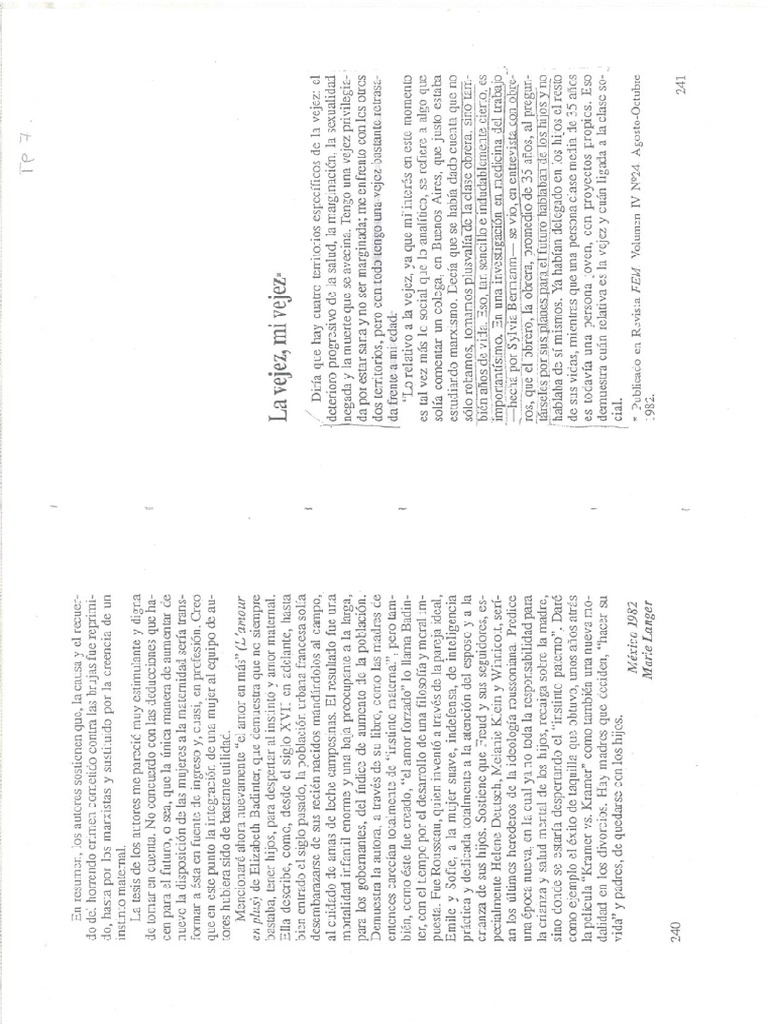 La Vejez Mi Vejez. Langer, M. | PDF