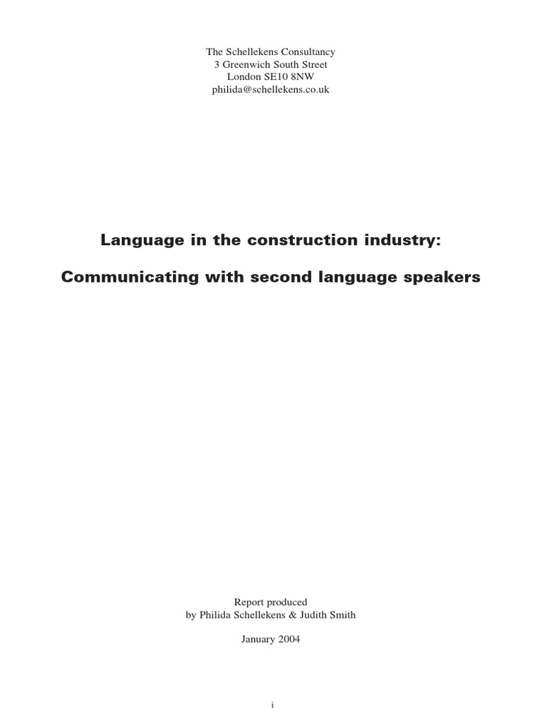 Language in The Construction Industry: Communicating With Second ...