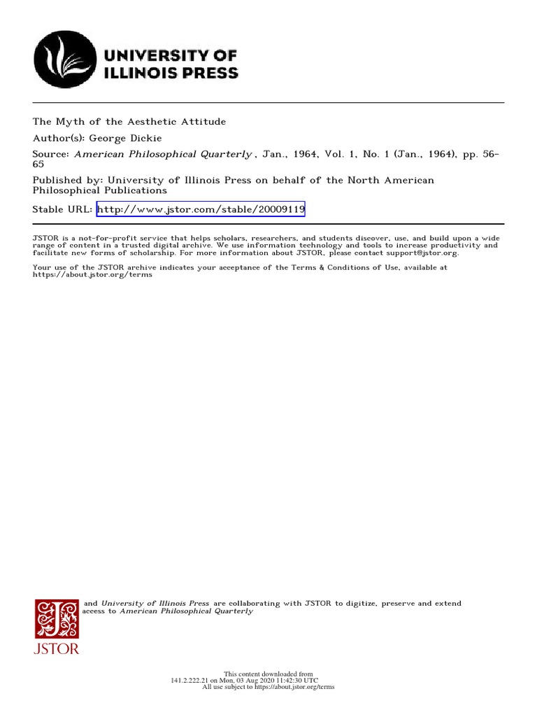 1964 The Myth of The Aesthetic Attitude | PDF | Aesthetics | Attitude ...