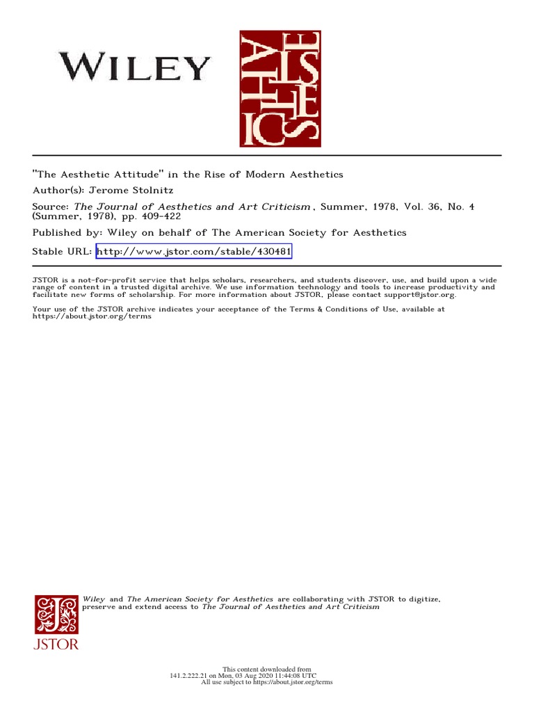 1978 The Aesthetic Attitude in Rise of Modern Aesthetics | PDF ...
