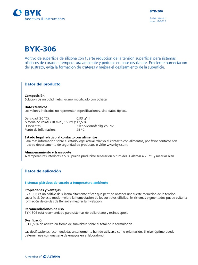 TDS Byk-306 Es | PDF | Silicona | El plastico