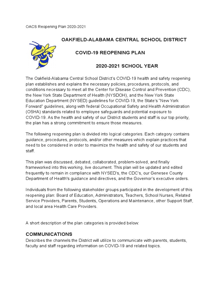Oakfield-Alabama Central School District Reopening Plan | Download Free PDF | Individualized ...