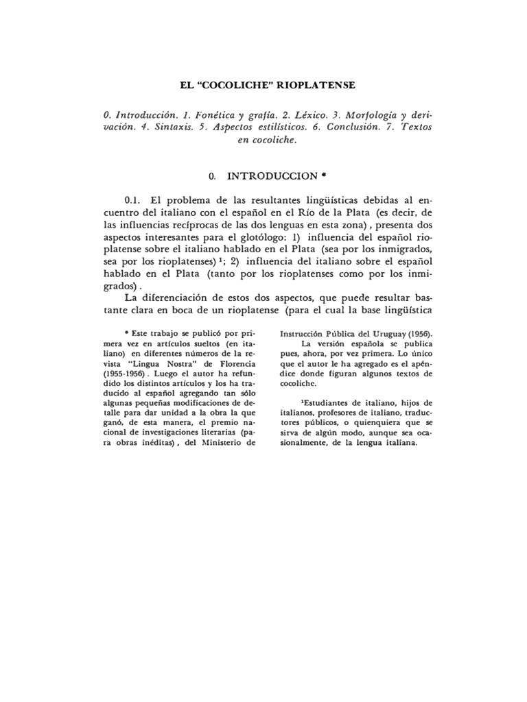 Significado y ejemplos de cocoliche | PDF | Idioma italiano | Fonética