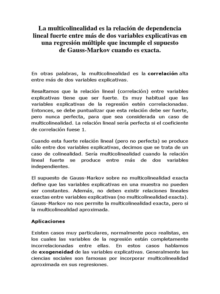 Multicolinealidad | PDF | Multicolinealidad | Teoría de la estimación