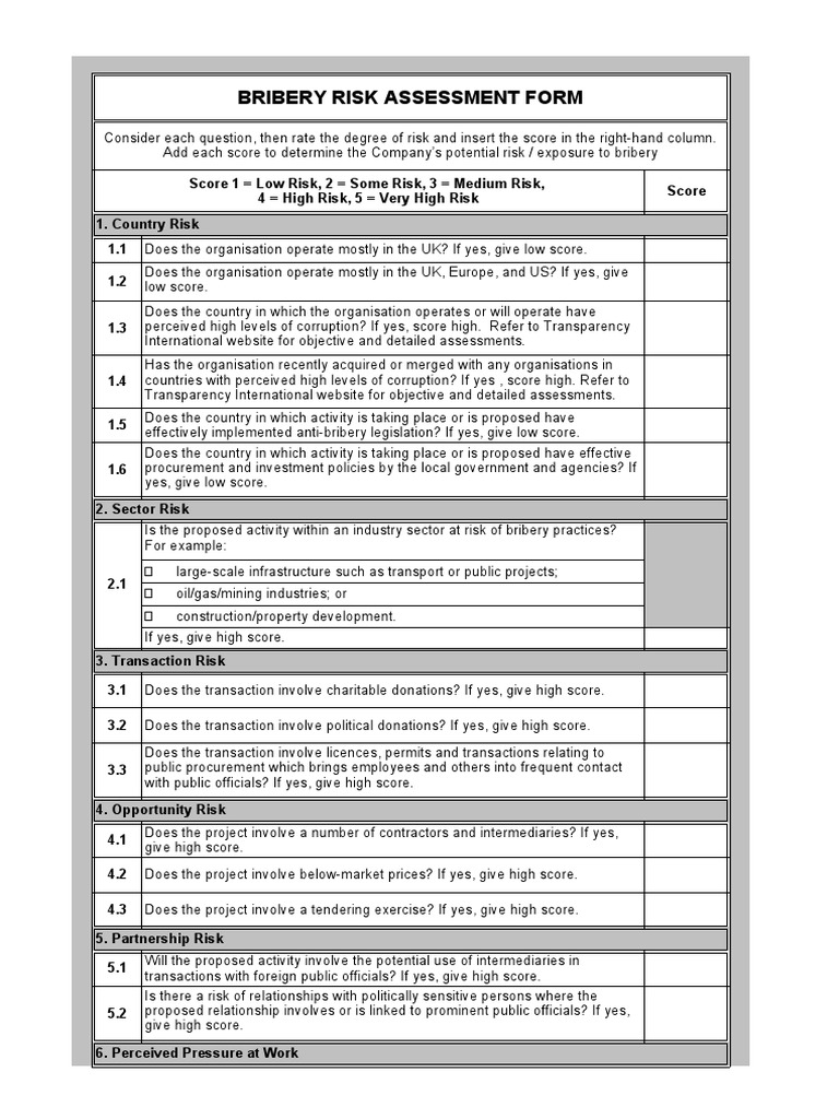 Bribery-Risk-Assessment-Form-2 | PDF | Bribery | Risk
