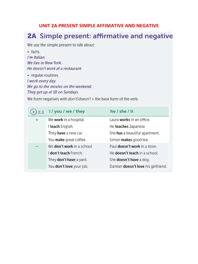 Present Simple Affirmative & Negative Guide | PDF | Language Arts ...