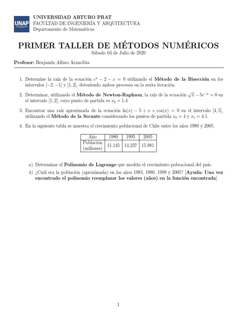 Taller 1 - METODOS NUMERICOS PDF | PDF