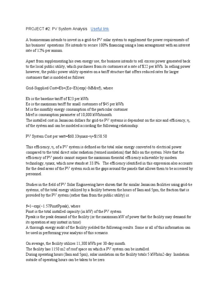 PROJECT #2 - PV System Analysis | PDF | Photovoltaic System | Photovoltaics