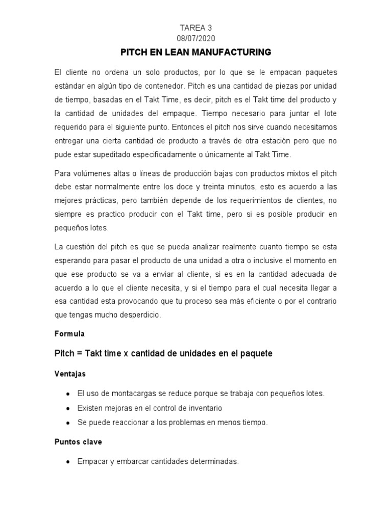 Pitch en Lean Manufacturing: Fórmulas y Claves | PDF | Informática