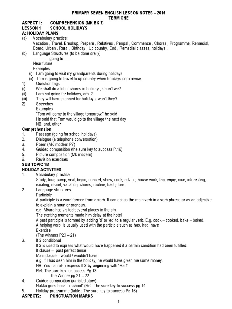 P - 7 English Lesson Notes PDF | PDF | Verb | Pronoun