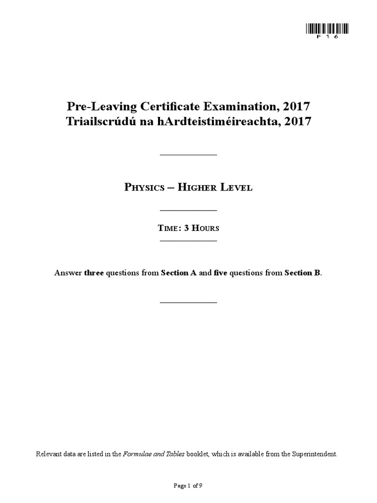 Pre-Leaving Certifi Cate Examination, 2017 Triailscrúdú Na Hardteistiméireachta, 2017 | PDF ...