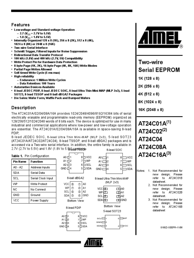 Datasheet 24c01 Eeprom | PDF | Microcontroller | Integrated Circuit