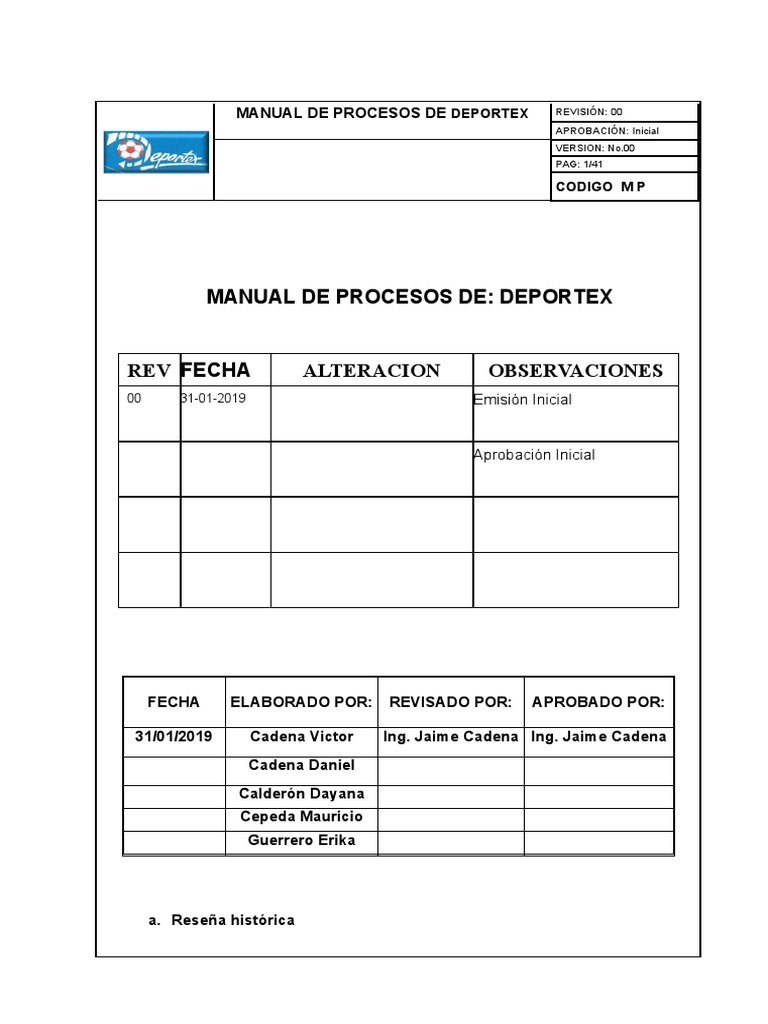 Formato Manual de Procesos-DEPORTEX | PDF | Procesos de negocio | Software