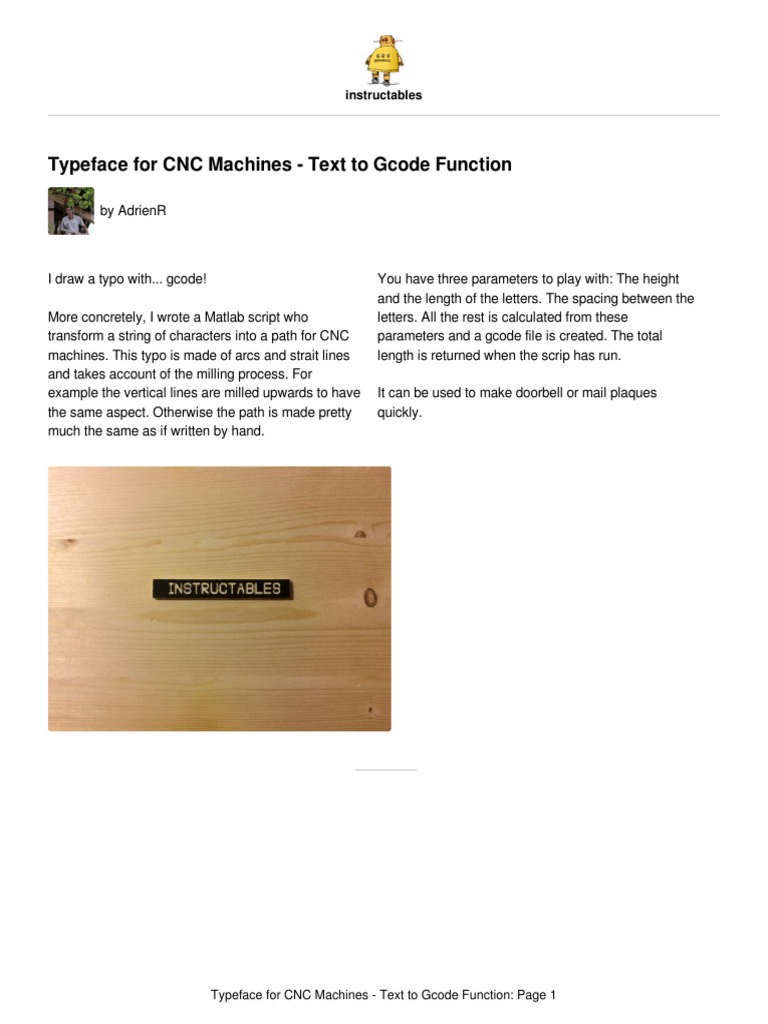Typeface For CNC Machines - Text To Gcode Function: Instructables | PDF