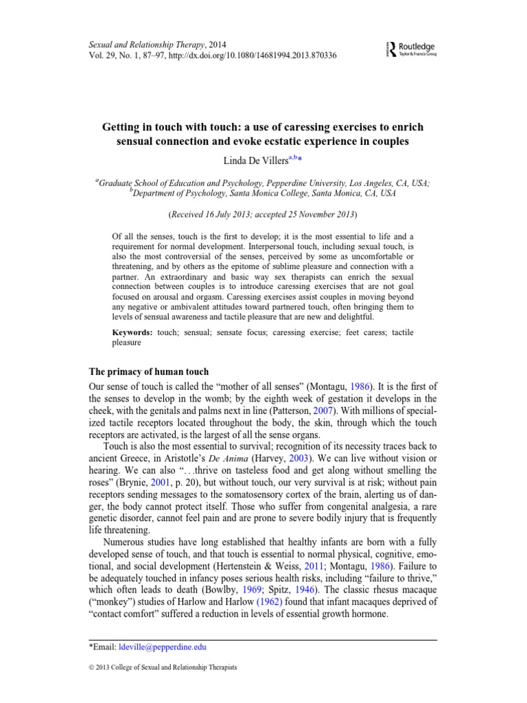 Getting in Touch With Touch: A Use of Caressing Exercises To Enrich ...