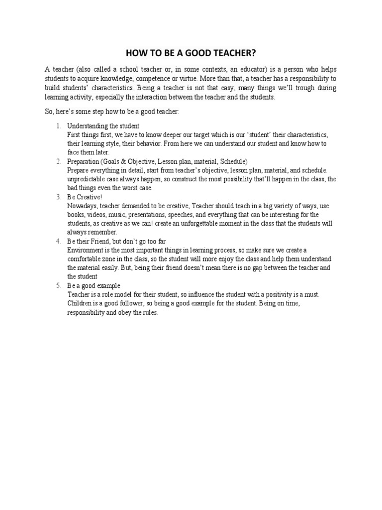 How To Be A Good Teacher | PDF