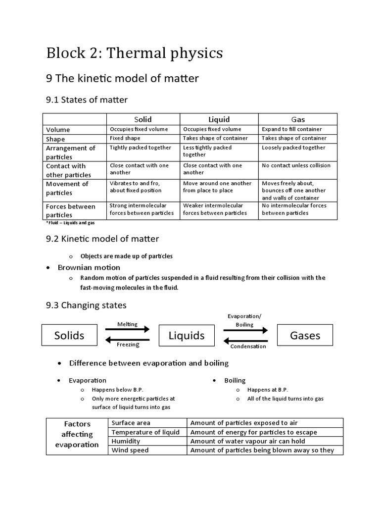 IGCSE Physics Study Guide (Thermal Physics) | PDF | Thermometer ...