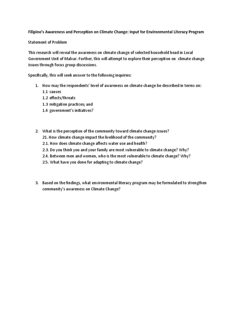 Filipino's Awareness and Perception On Climate Change: Input For ...