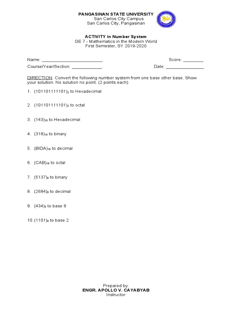 Number System Conversion Activity | PDF