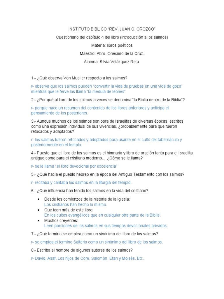 INSTITUTO BIBLICO Cuestionarios | PDF | Salmos | Libro de proverbios