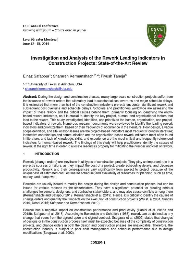 Investigation and Analysis of The Rework Leading Indicators in ...