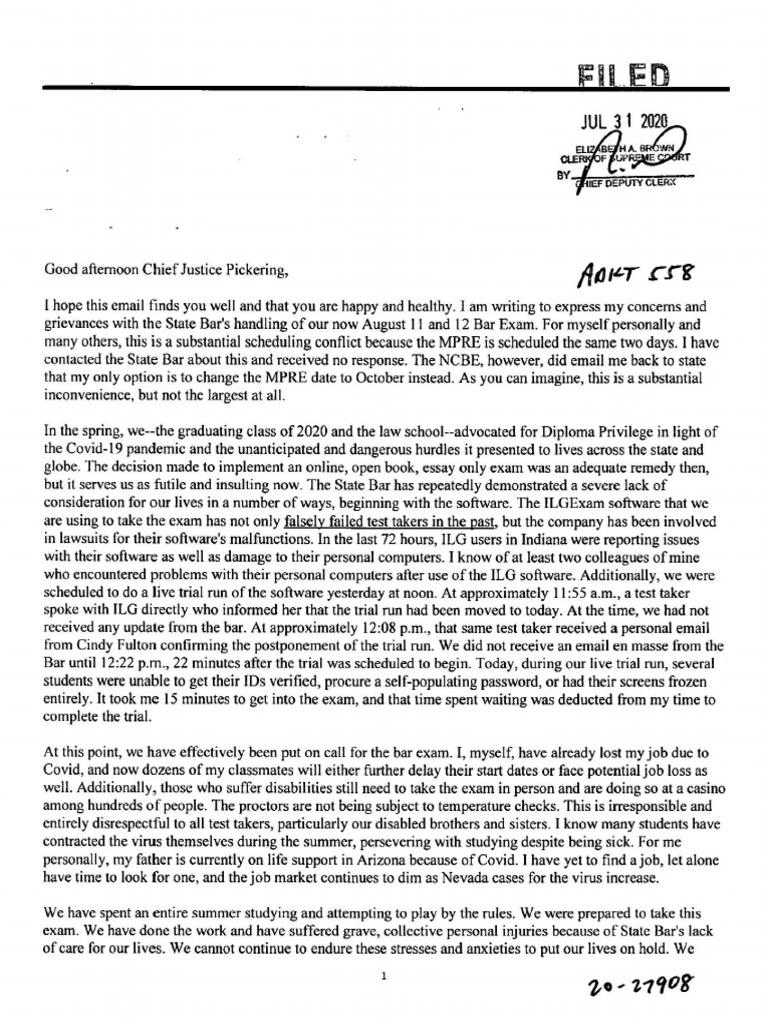 7.31.20 - Letter From Megan Ortiz To C. Justice Pickering | PDF