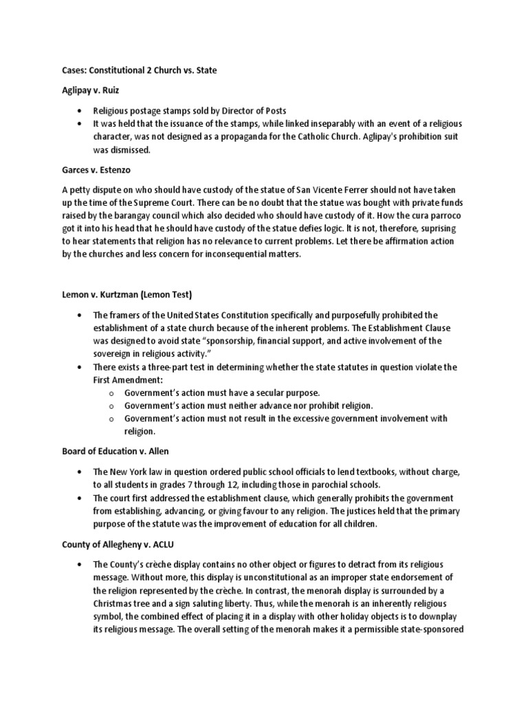 Consti 2-Church Vs State | PDF | Establishment Clause | Constitutional Law