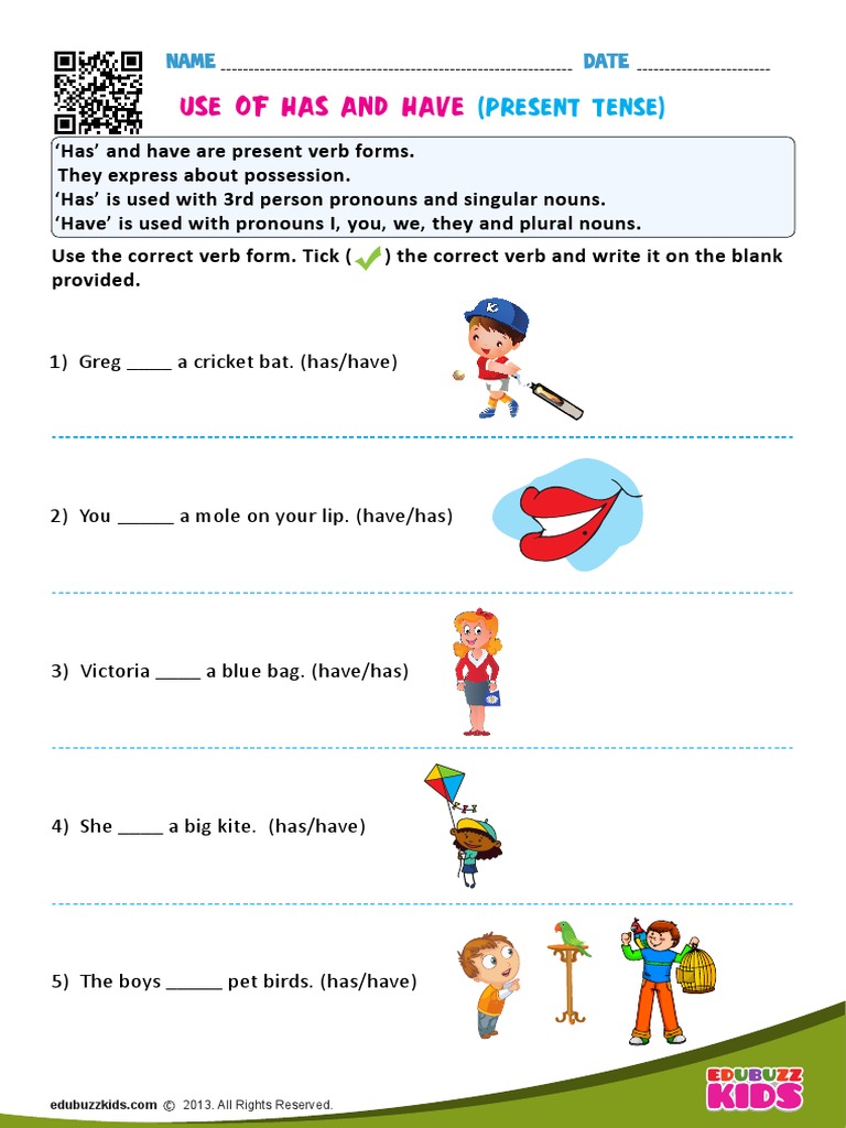 Worksheet on Using Has and Have | PDF